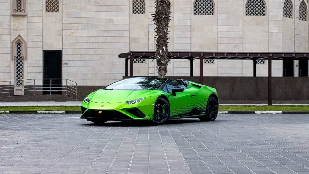Lamborghini Huracan Evo Spyder Green 2023 Rental Dubai | Papi